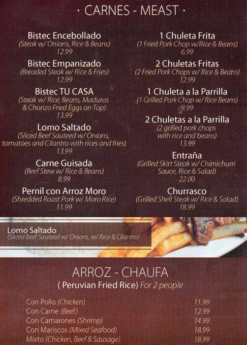 Menu at Tu Casa restaurant, New York City, 119-05 Metropolitan Ave