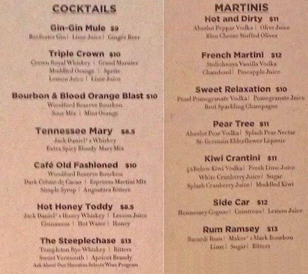 Carta del pub y bar White Horse, Chester Springs