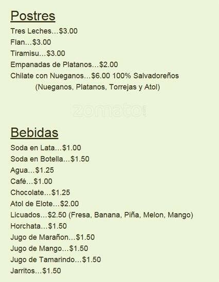 Menu at Tu Metapan restaurant, Boston