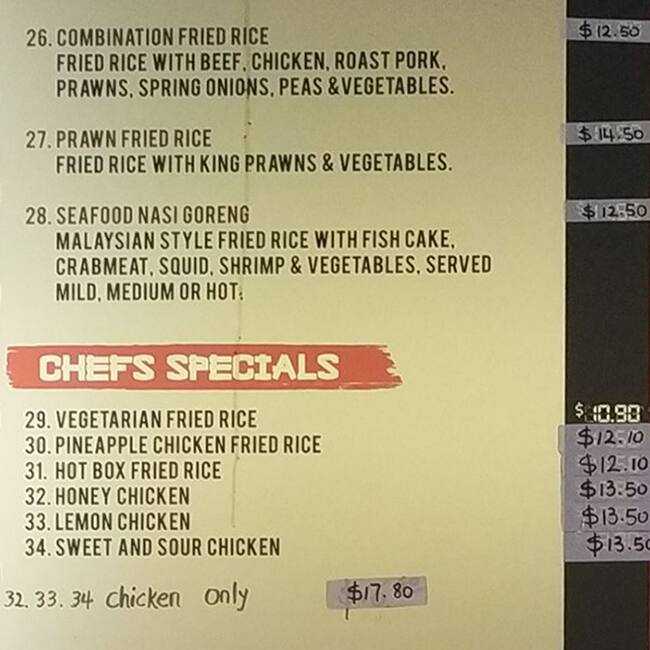 Menu at Noodle City, Booval