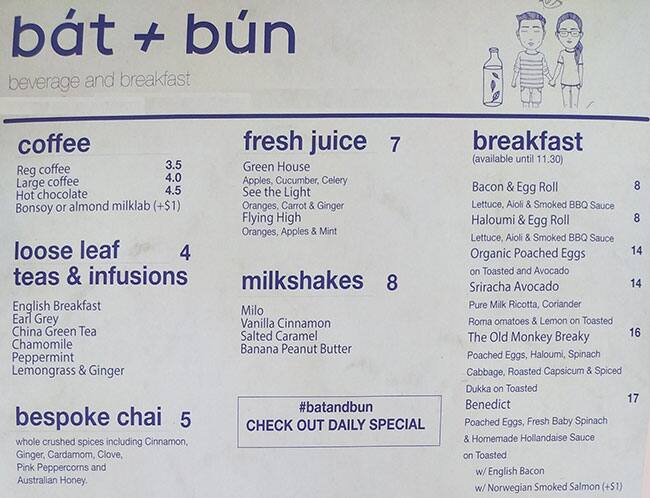 Menu at Bat + Bun restaurant, Darlinghurst, 379B S Dowling St