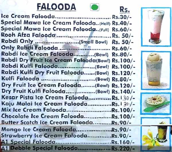 Menu of A1 Falooda, Mahalaxmi, Mumbai