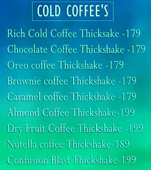 Menu at Thick shake Magic, Hyderabad
