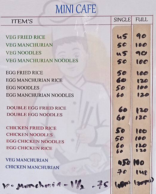 Menu at Mini Cafe, Hyderabad