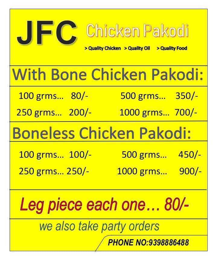 Menu of JFC Chicken Pakkodi, Kukatpally, Hyderabad