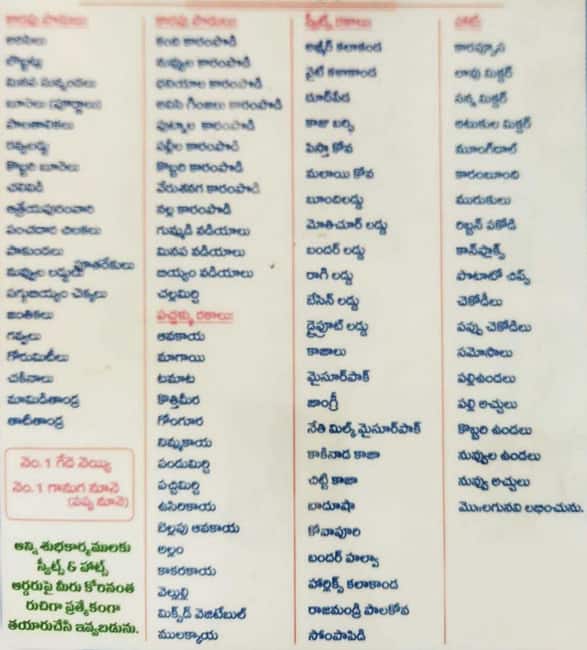 Menu of Sri Raghavendra Swagruha Foods, Kukatpally, Hyderabad