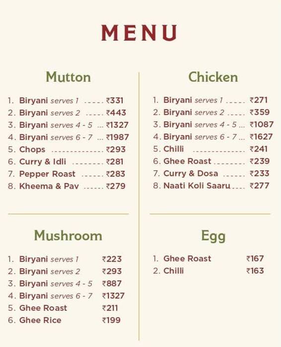 Menu at Kutumba Kitchen, Bengaluru