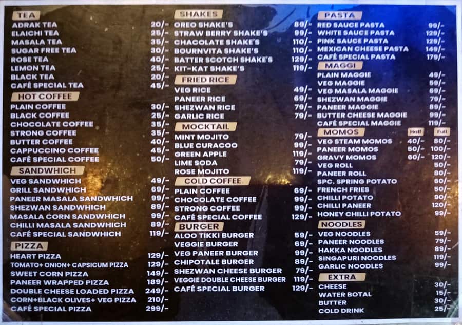 Menu of What's Up Cafe, Kakadeo, Kanpur