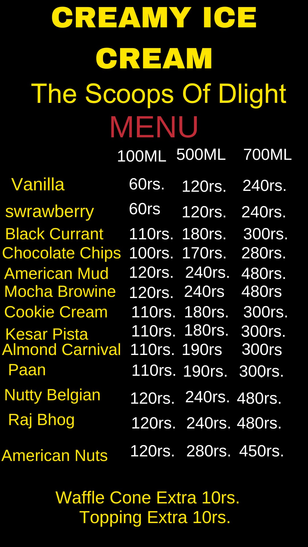 Menu of Creamy Ice, Mira Road, Mumbai