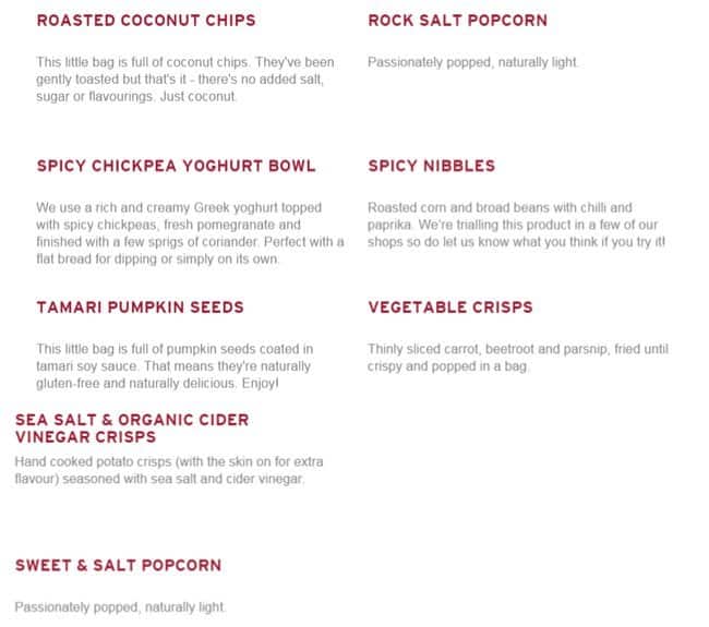 Menu at Pret A Manger fast food, London, 15 Theobalds Rd