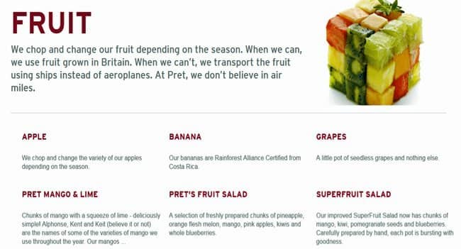 Menu at Pret A Manger fast food, London, 1 Whitehall