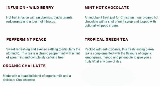 Menu at Pret A Manger fast food, London, 15 Theobalds Rd