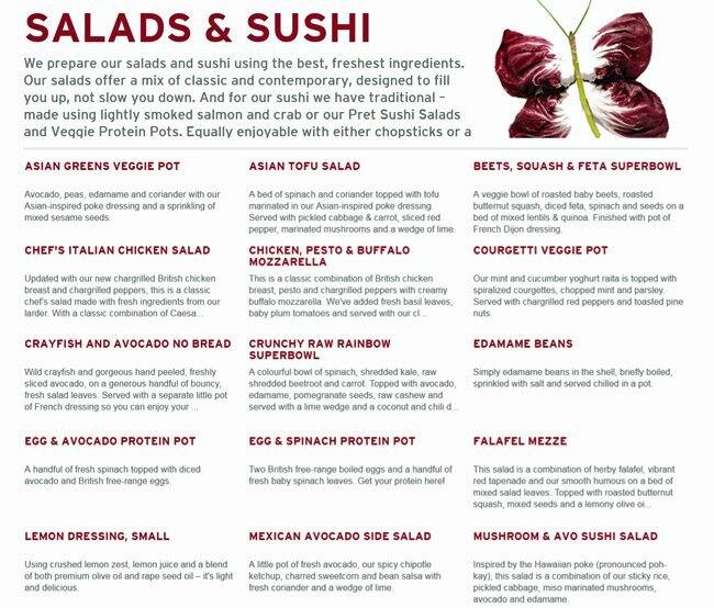 Menu At Pret A Manger Fast Food London 1 Whitehall
