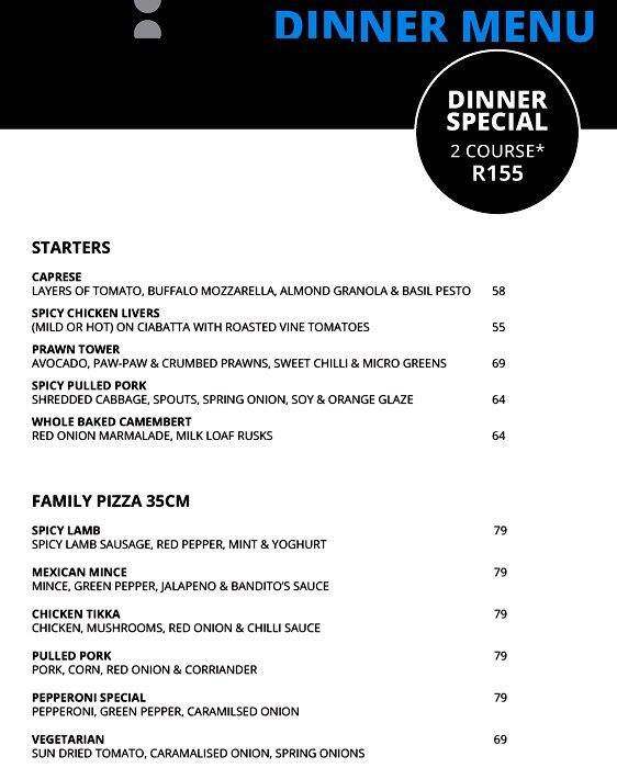 Menu at VIBE @PnP Coachman's restaurant, Sandton