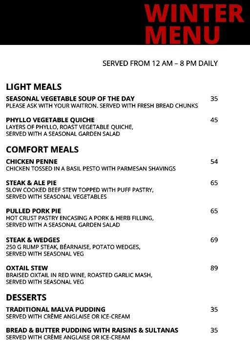 Menu at VIBE @PnP Coachman's restaurant, Sandton