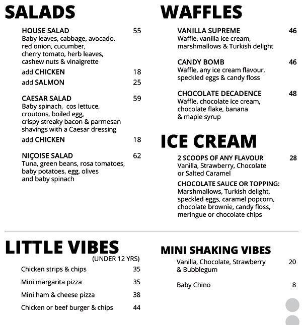 Menu at VIBE @PnP Coachman's restaurant, Sandton
