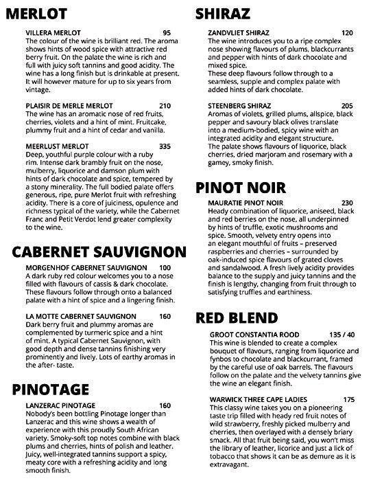 Menu at VIBE @PnP Coachman's restaurant, Sandton