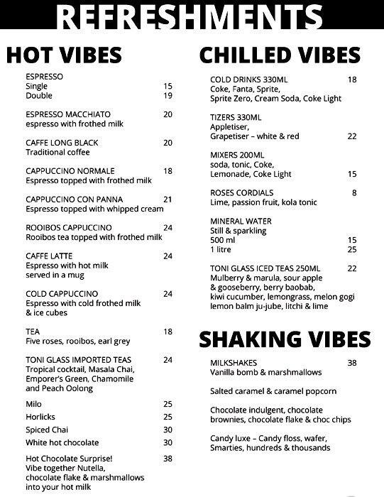 Menu at VIBE @PnP Coachman's restaurant, Sandton