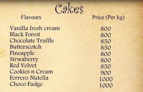 Menu at Happy Cakes, Chennai, No 13