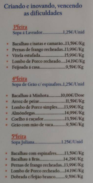 Menu em Os Grelhados dos Reis restaurante, Parede