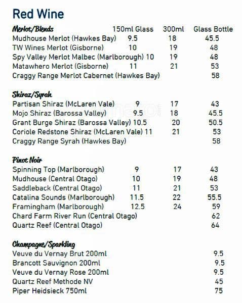 Menu at Monteiths Avonhead pub & bar, Christchurch