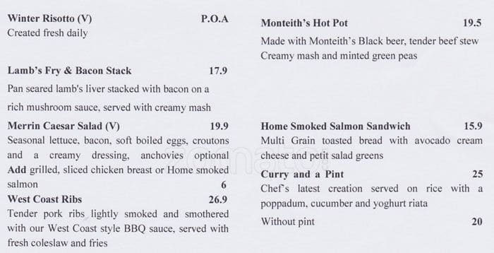 Menu at Monteiths Avonhead pub & bar, Christchurch