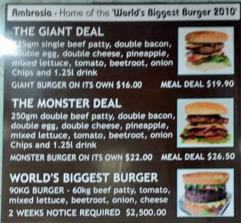 Menu at Ambrosia restaurant, Randwick