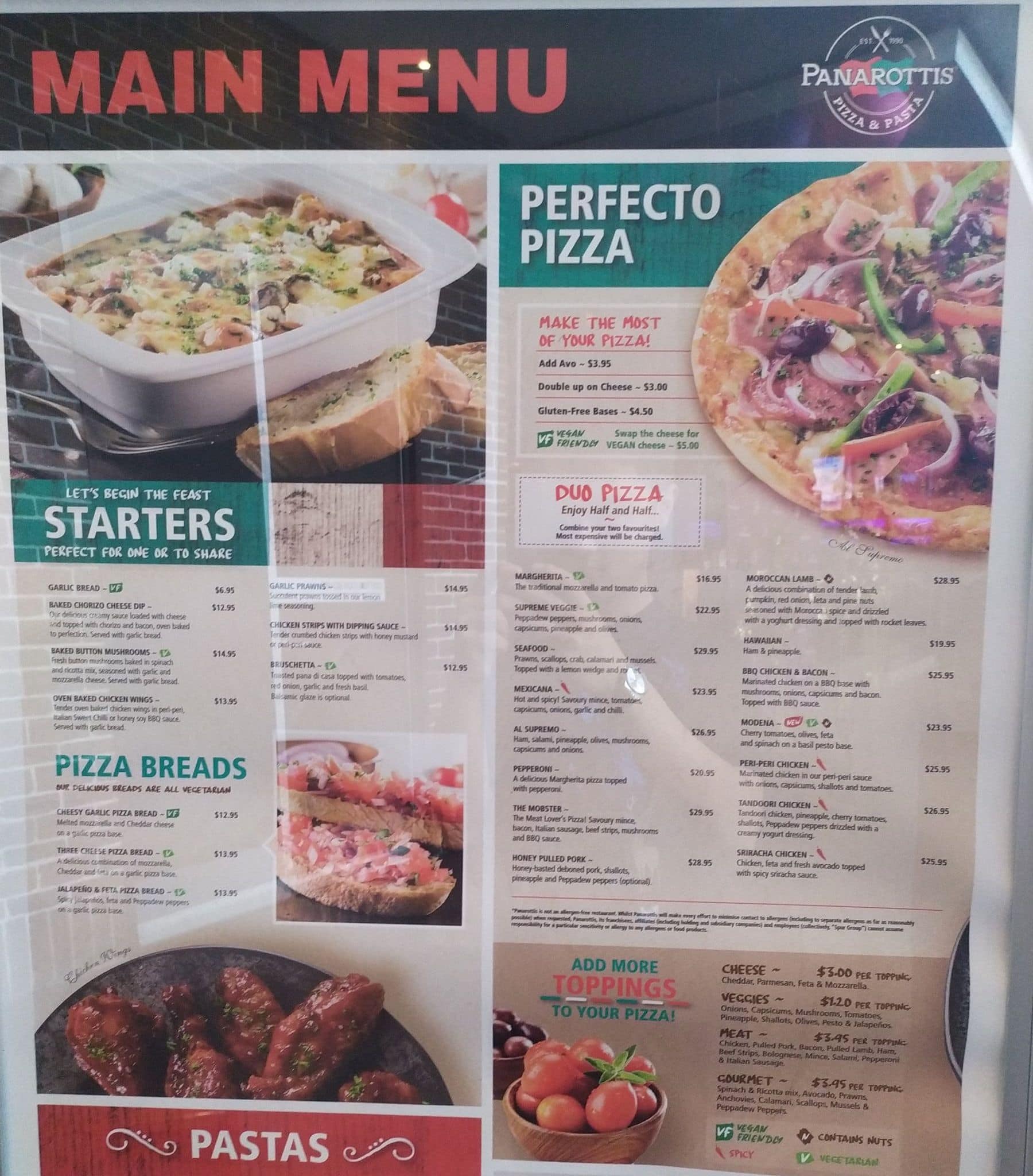 Menu at Panarottis Penrith pizzeria, Penrith, Panthers Complex