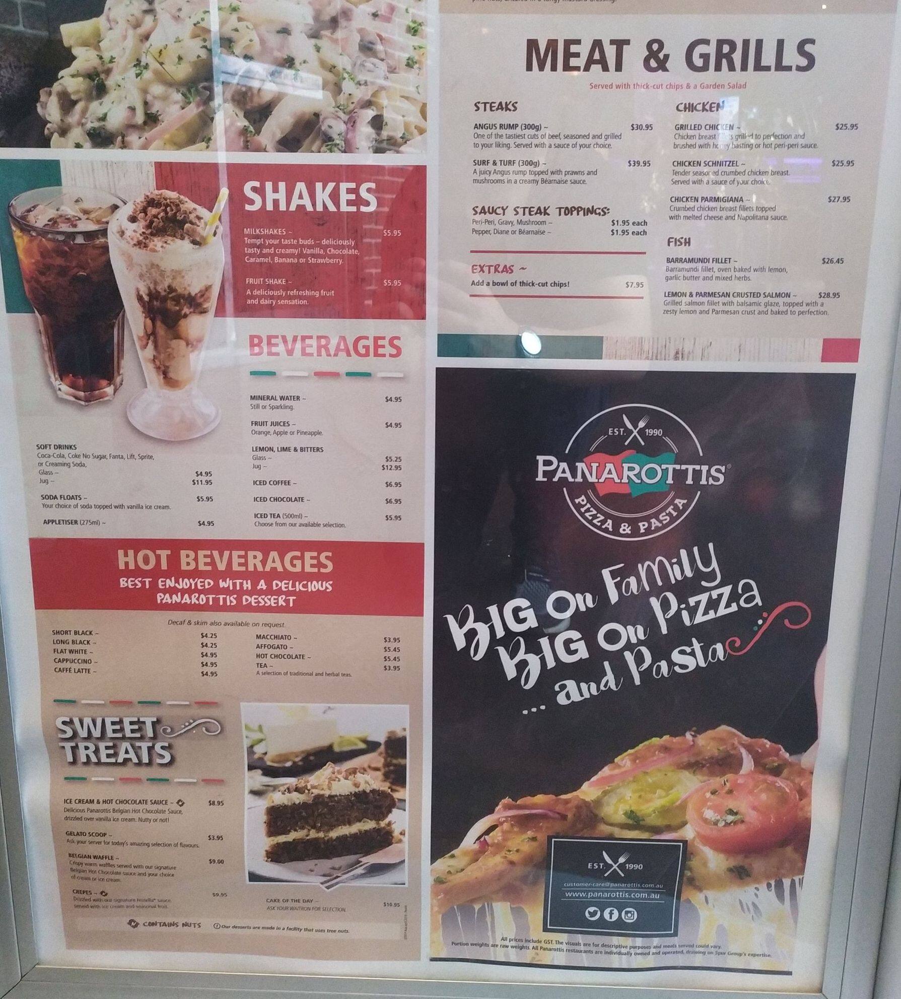 Menu at Panarottis Penrith pizzeria, Penrith, Panthers Complex