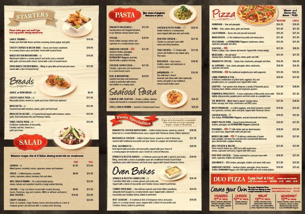Panarotti's Menu, Menu for Panarotti's, Blacktown, Sydney - Urbanspoon ...
