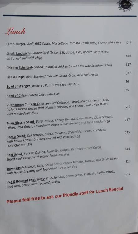 Menu at L'Affogato Caffe cafe, Doncaster East