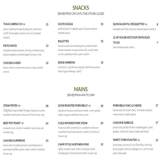 Menu at The Rook & Raven pub & bar, Saskatoon