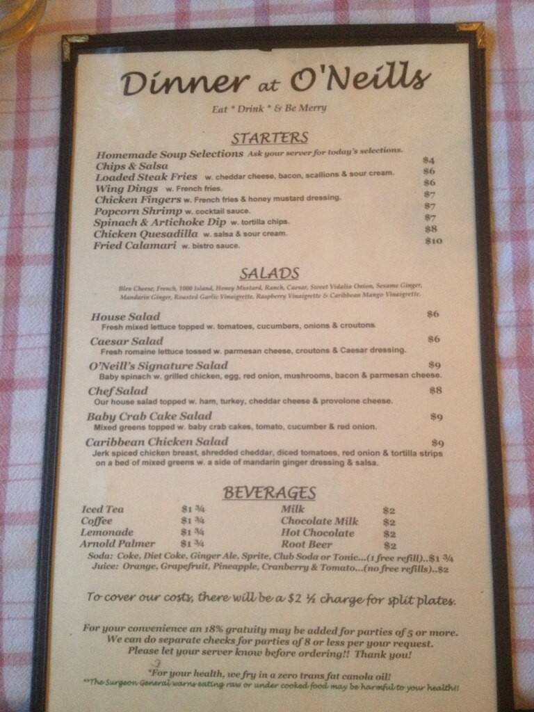Menu At O Neills Pub Bar Moorefield Menu At O Neills Pub Bar Moorefield