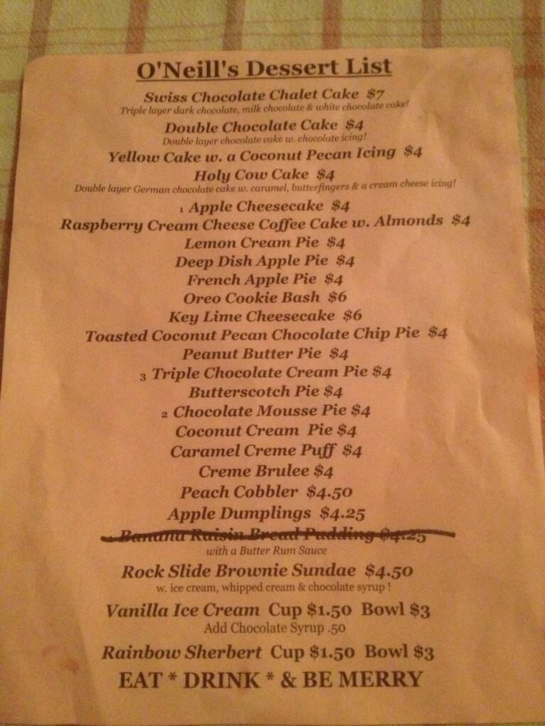 Menu At O Neills Pub Bar Moorefield Menu At O Neills Pub Bar Moorefield