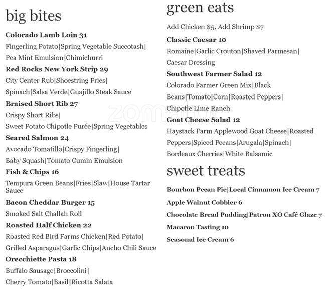 Menu at Prospect's pub & bar, Denver