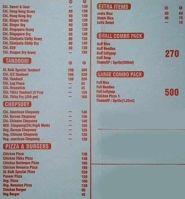 Menu at Al-baik, Thane