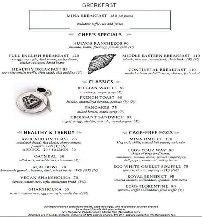 Menu of MINA Brasserie, DIFC, Dubai