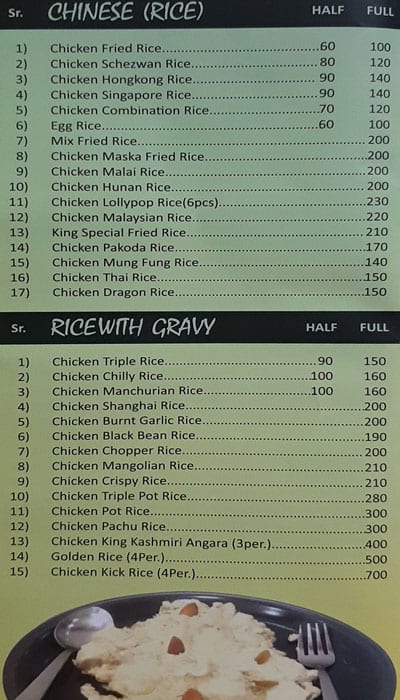 Menu of King Chinese & Kebab, Kurla, Mumbai