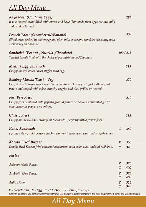 Menu of Kraft Retail Dining, Egatoor, Chennai