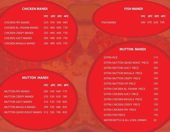 Menu of Mandi House, Jeedimetla, Hyderabad