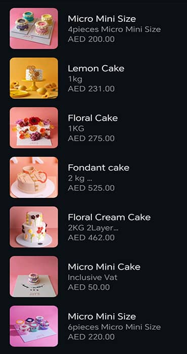 Menu of Jay's Cakes, Ras Al Khor, Dubai