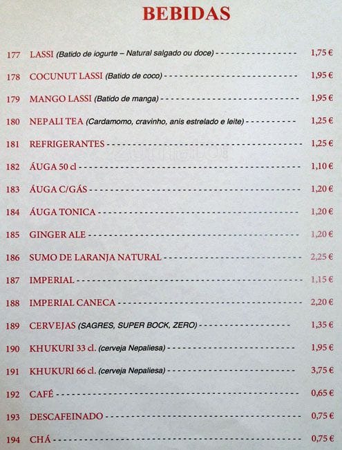 Menu at Buddha Restaurant & Bar, Lisbon