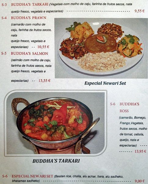 Menu at Buddha Restaurant & Bar, Lisbon