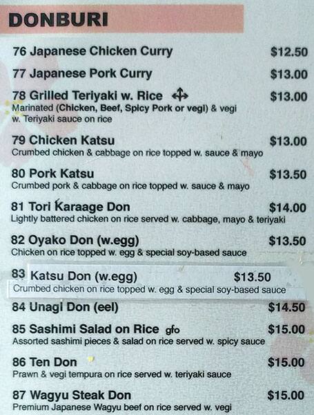 Menu at Dami Japanese Restaurant, Mount Gravatt