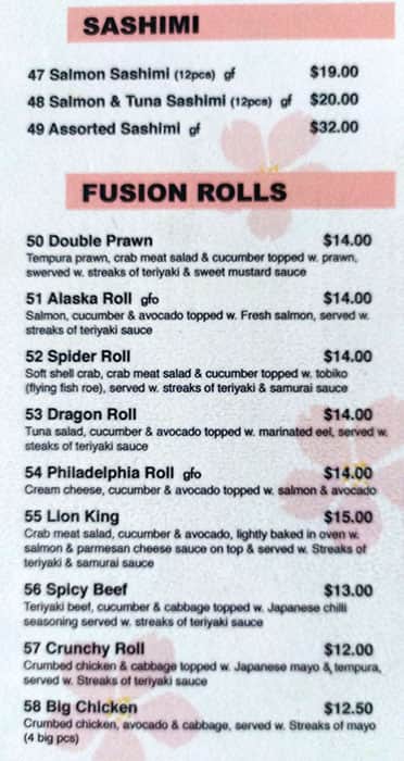 Menu at Dami Japanese Restaurant, Mount Gravatt