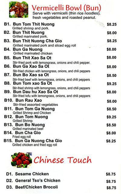 Menu at Pho Lee restaurant, Round Rock