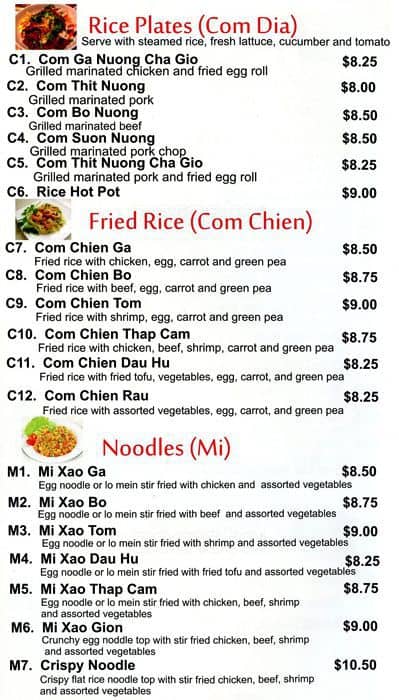 Menu at Pho Lee restaurant, Round Rock