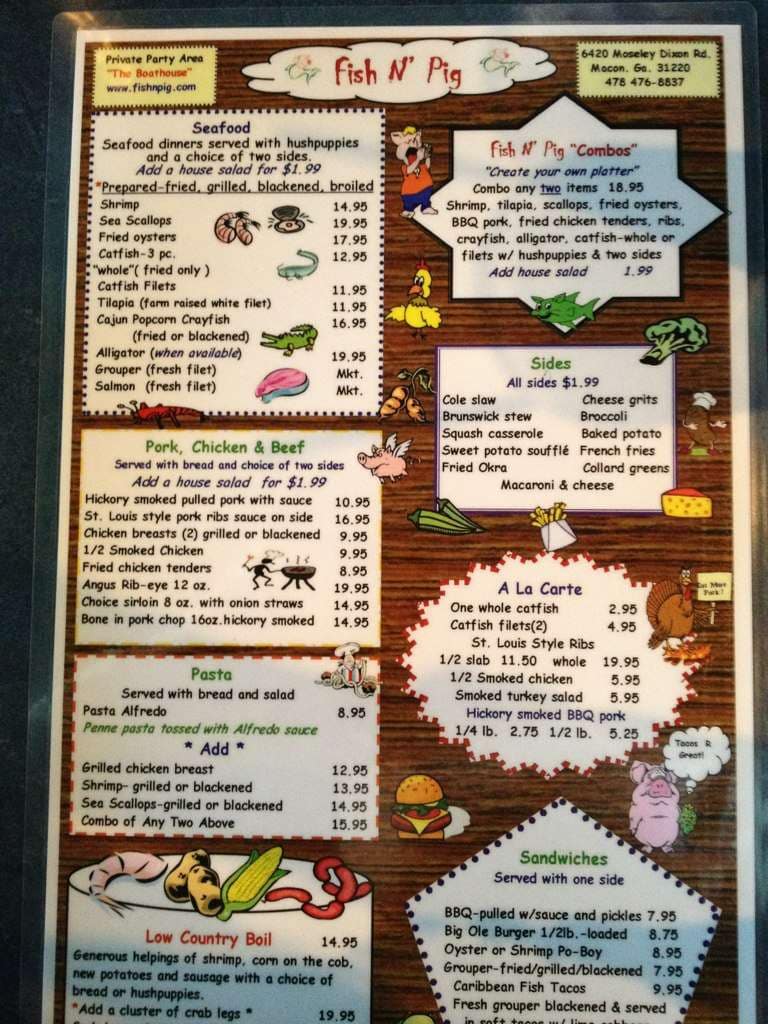 Menu at Fish N' Pig BBQ, Macon, Moseley Dixon Rd
