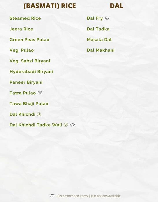 Menu at The fusion feast, Mumbai