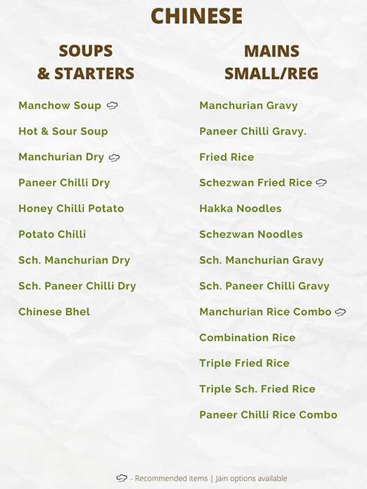 Menu at The fusion feast, Mumbai